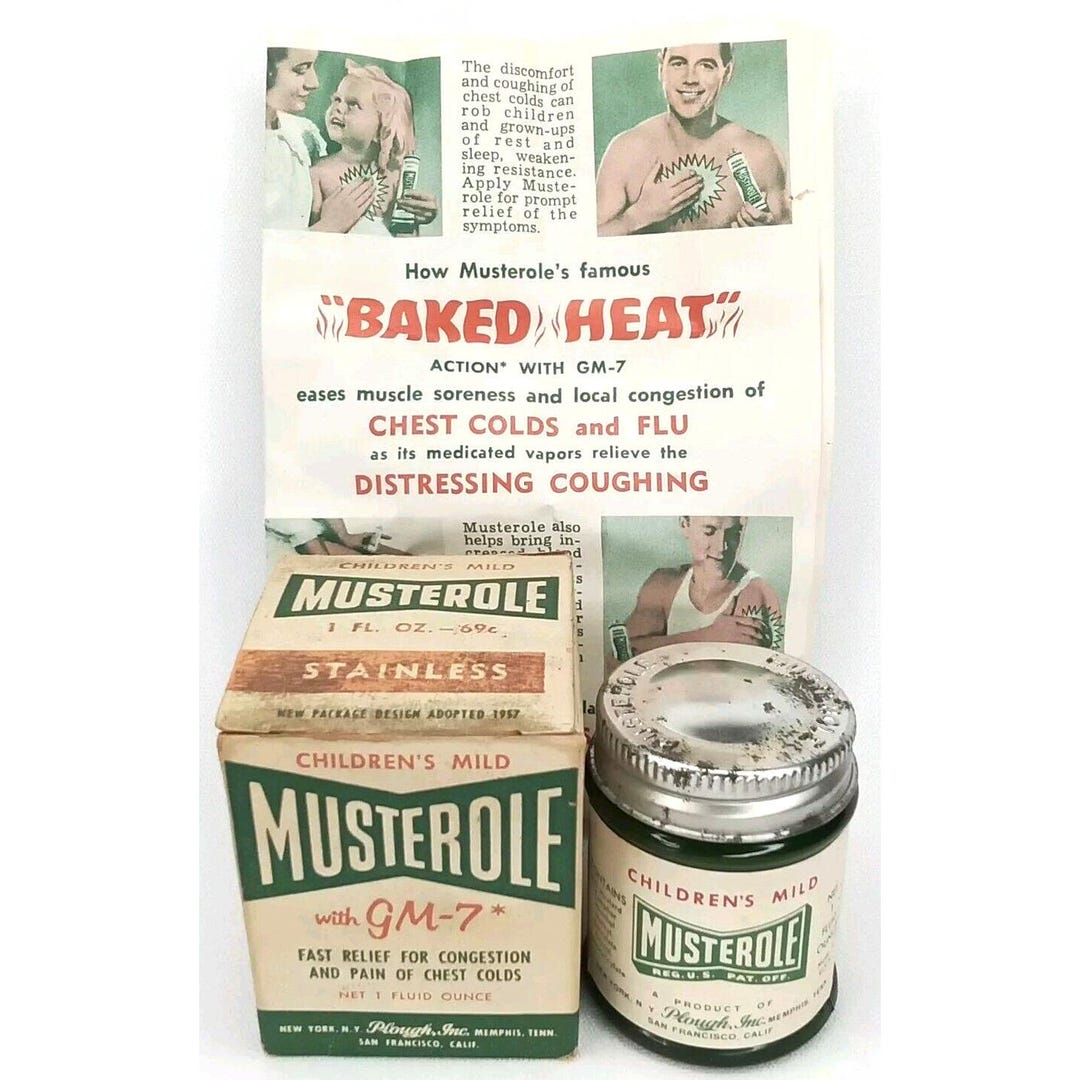 MCM Cough & Cold Musterole Glass Jar With Paper Ad and Original Box ...