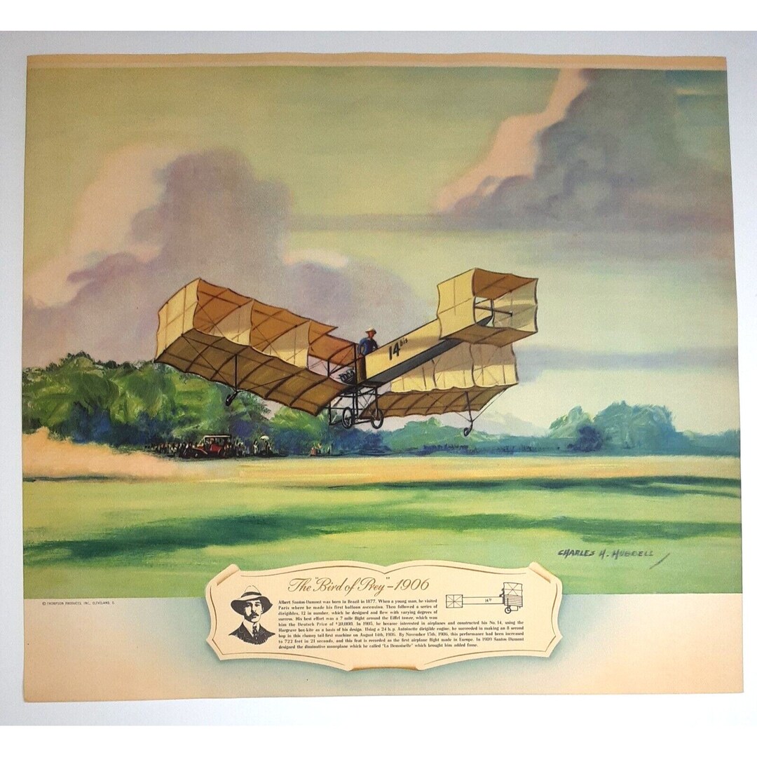 Charles H Hubbell Aviation Art Thompson Products Lithograph Bird of ...
