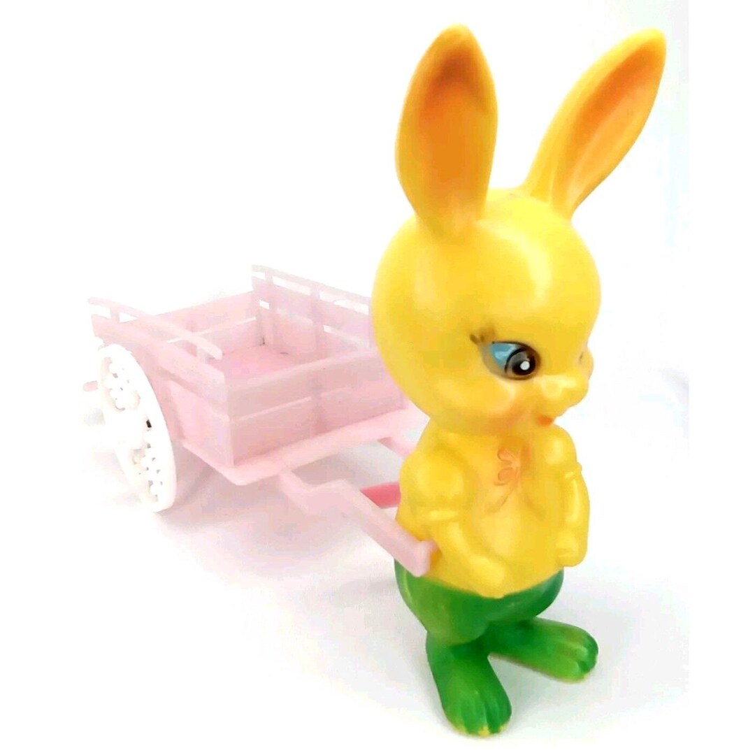 MCM Easter Toy Plastic Rabbit and Cart Made in Hong Kong 1950s Holiday ...