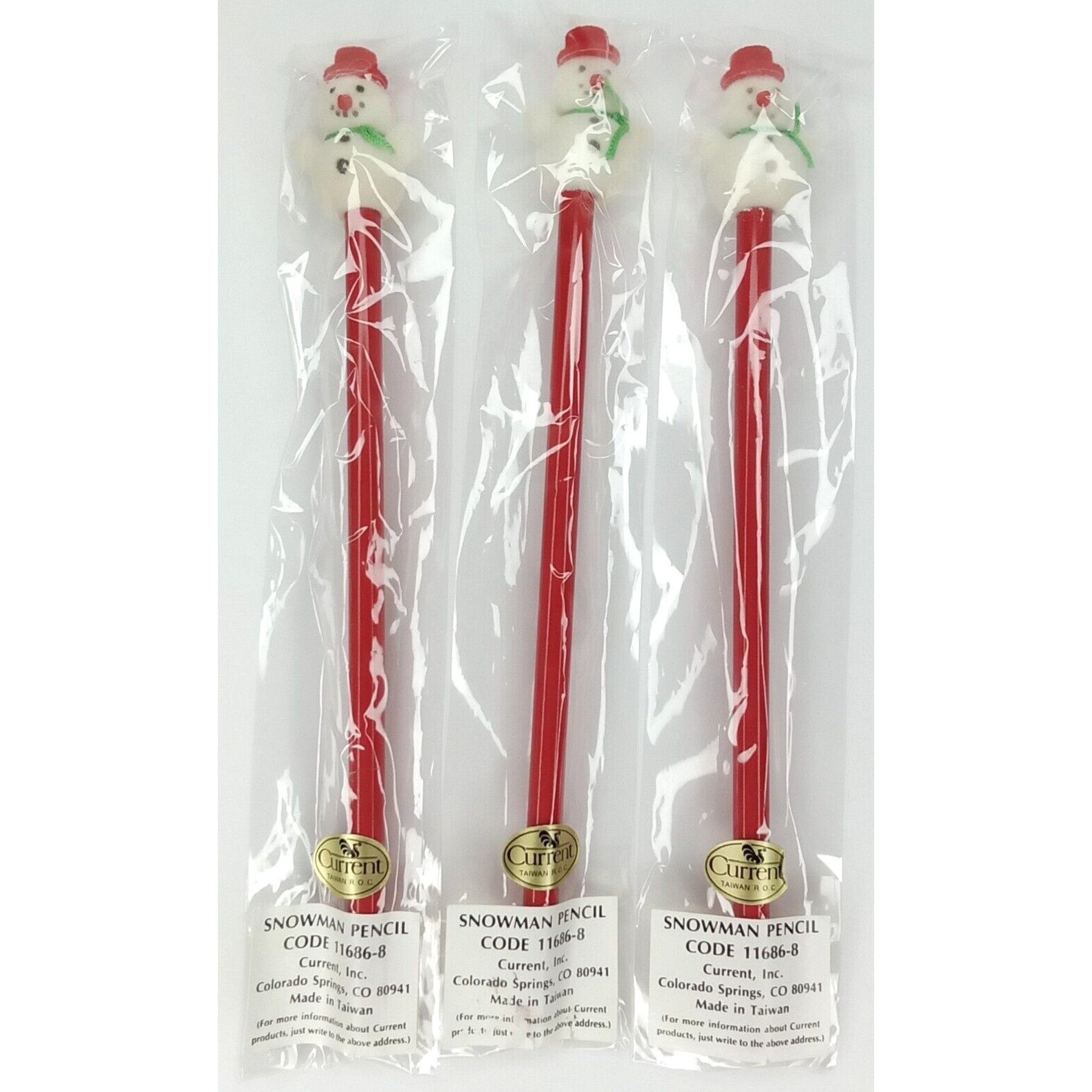 Christmas Snowman Pencil Current Set of 3 Sealed Old Stock Holiday ...