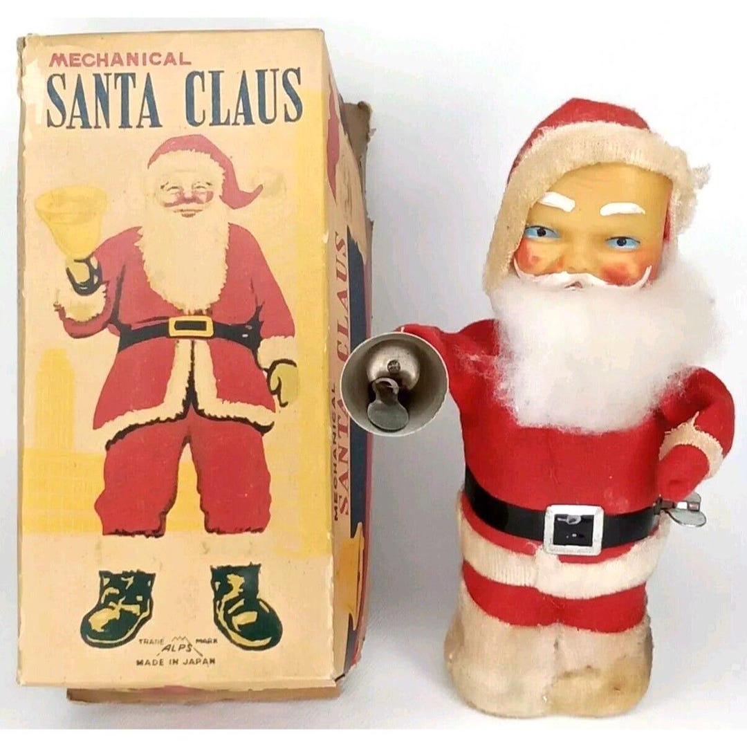 Christmas Santa Claus Mechanical Bell Ringer & Original Box 1950s ...