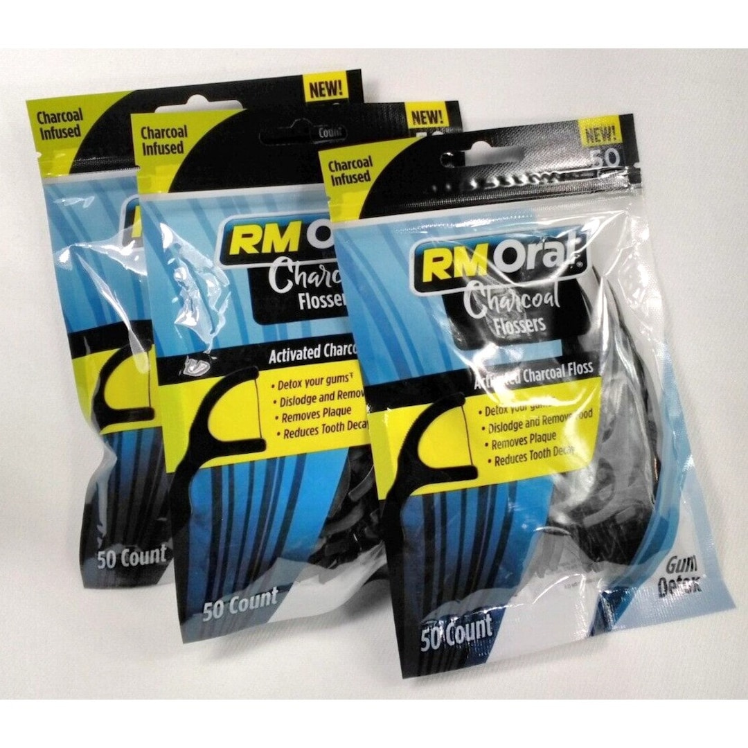 RM Oral Charcoal Flossers Activated Floss Gum Detox 50 Count Set of 3 ...