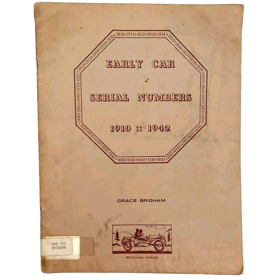 Early Car Serial Numbers 1910 - 1942 Grace Brigham Copyright 1970 - Etsy