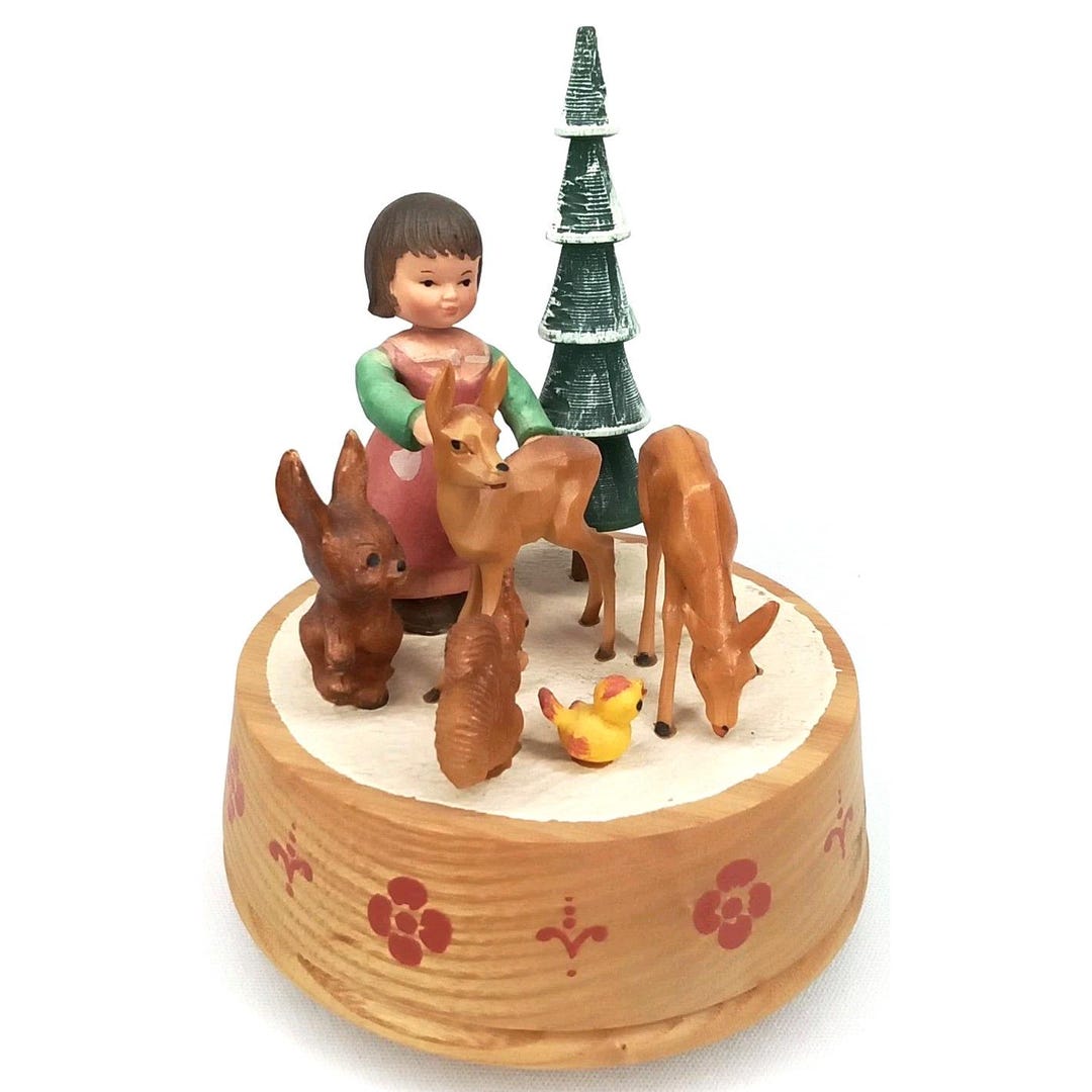 MCM Wood Musical Figurine Talk to the Animals Anri Made in Italy 1960s ...