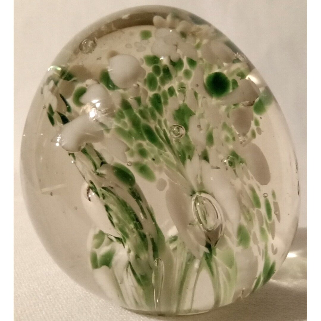 Vintage Paperweight Green & White Abstract Decorative Glass - Etsy
