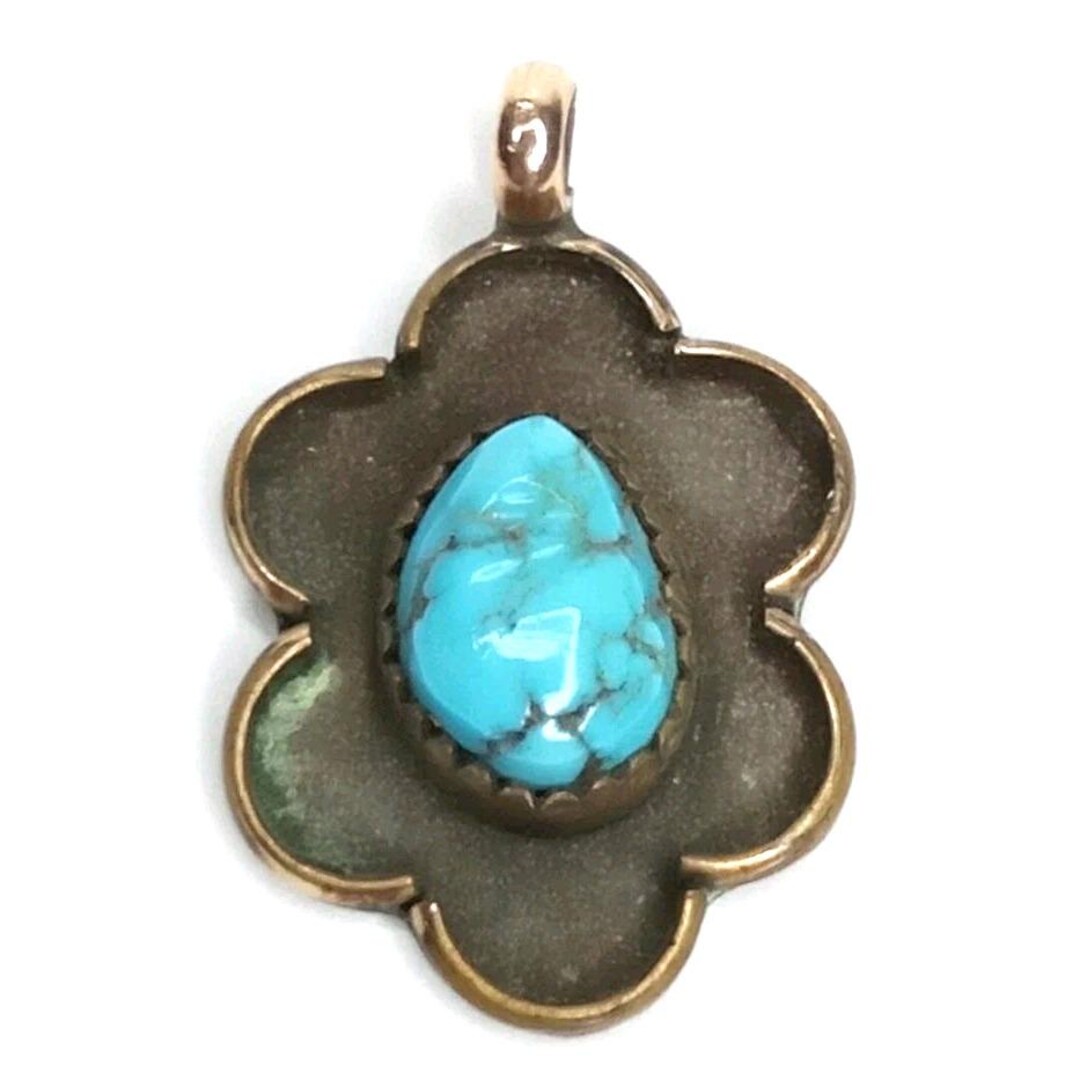 Vintage Native American Inspired Turquoise Pendant Teardrop Cabochon ...