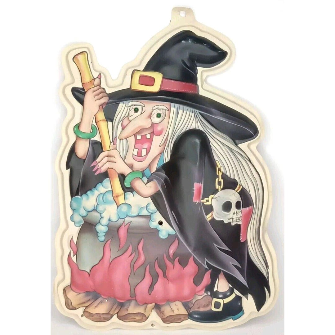 Halloween Witch 3D Plastic Battery Operated Wall Hanging 1990s Holiday ...