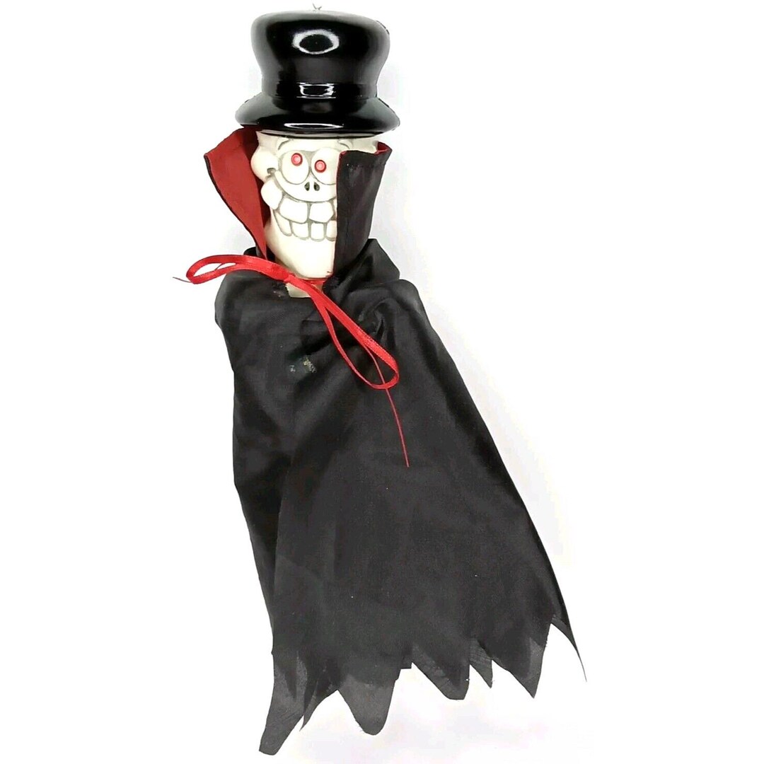 Halloween Skeleton Black Cloak Hanging Lighted Display Retro Holiday ...