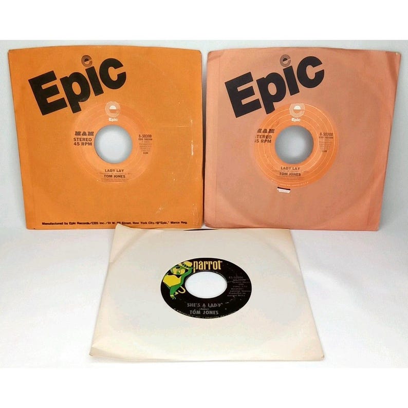 Vintage Vinyl Single Set of 3 Tom Jones London and Epic Records 1970s ...