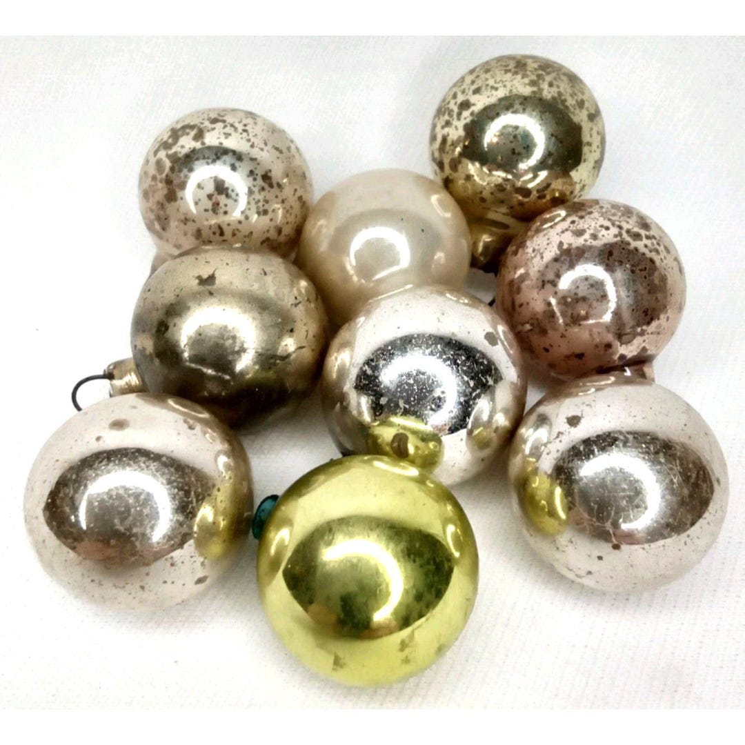 MCM Christmas Ornament Set of 9 Feather Tree Glass Round Shiny Brite ...
