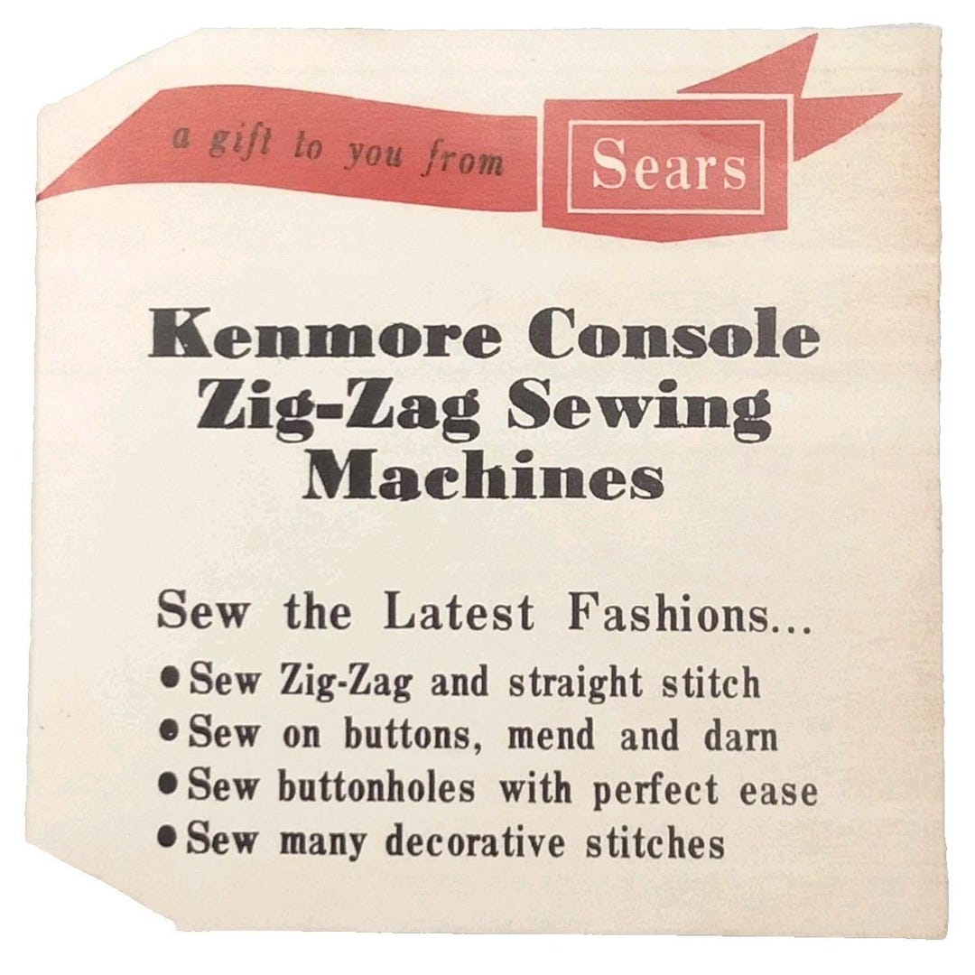 MCM Advertisement Needle Book Sears Gift Kenmore Zig-zag Console 1950s ...