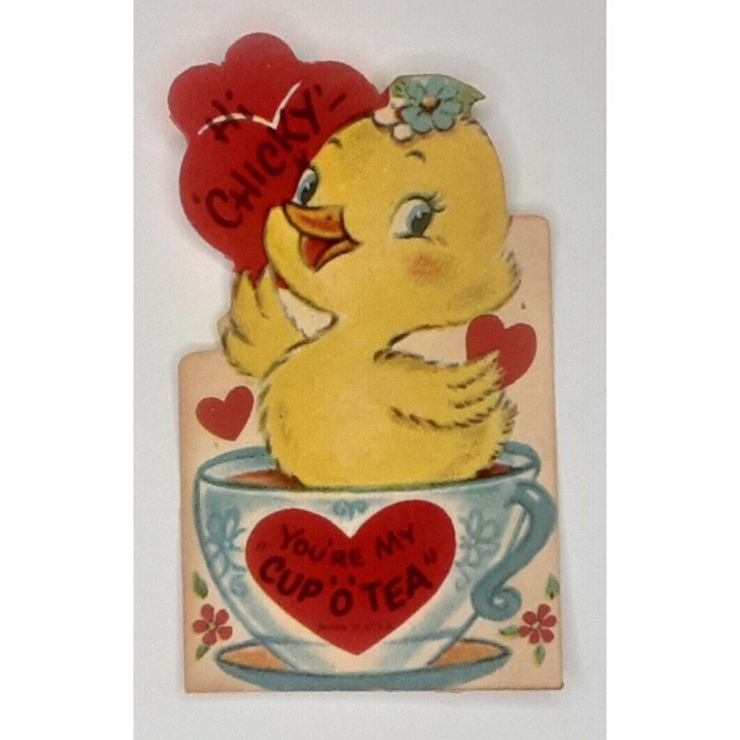 Valentine Card Baby Chick Hi Chicky You're My Cup O Tea 1940s Romantic Greeting - Etsy