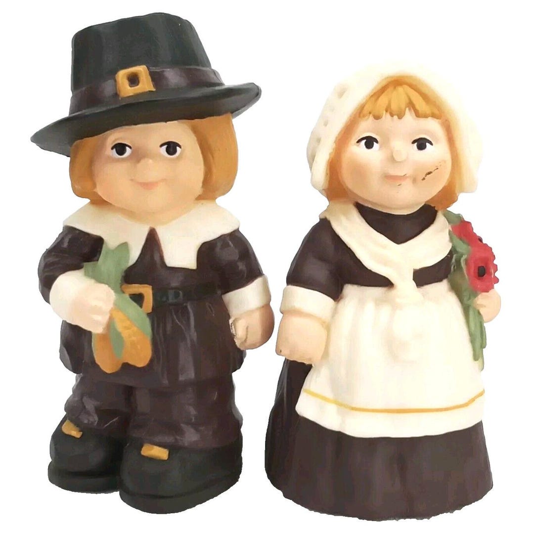 Thanksgiving Pilgrim Couple Merry Miniatures Hallmark 1981 Fall Holiday ...