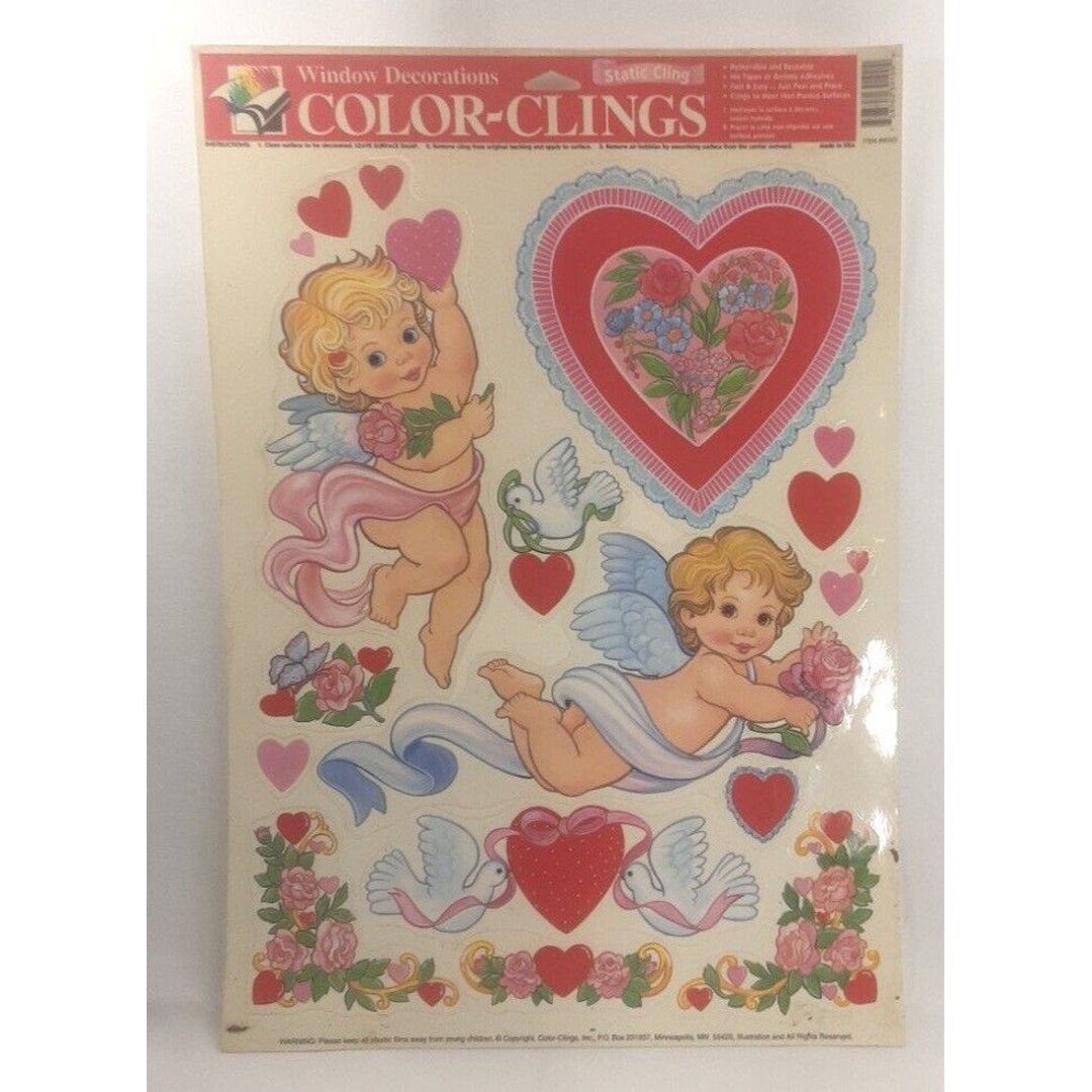 Valentine Window Decorations Color Clings Static Cling Vintage Holiday ...
