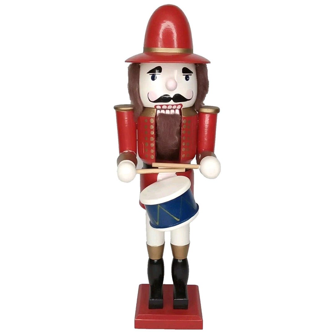 Christmas Nutcracker Bavarian Drummer Red & Gold Wood 1980s Holiday ...