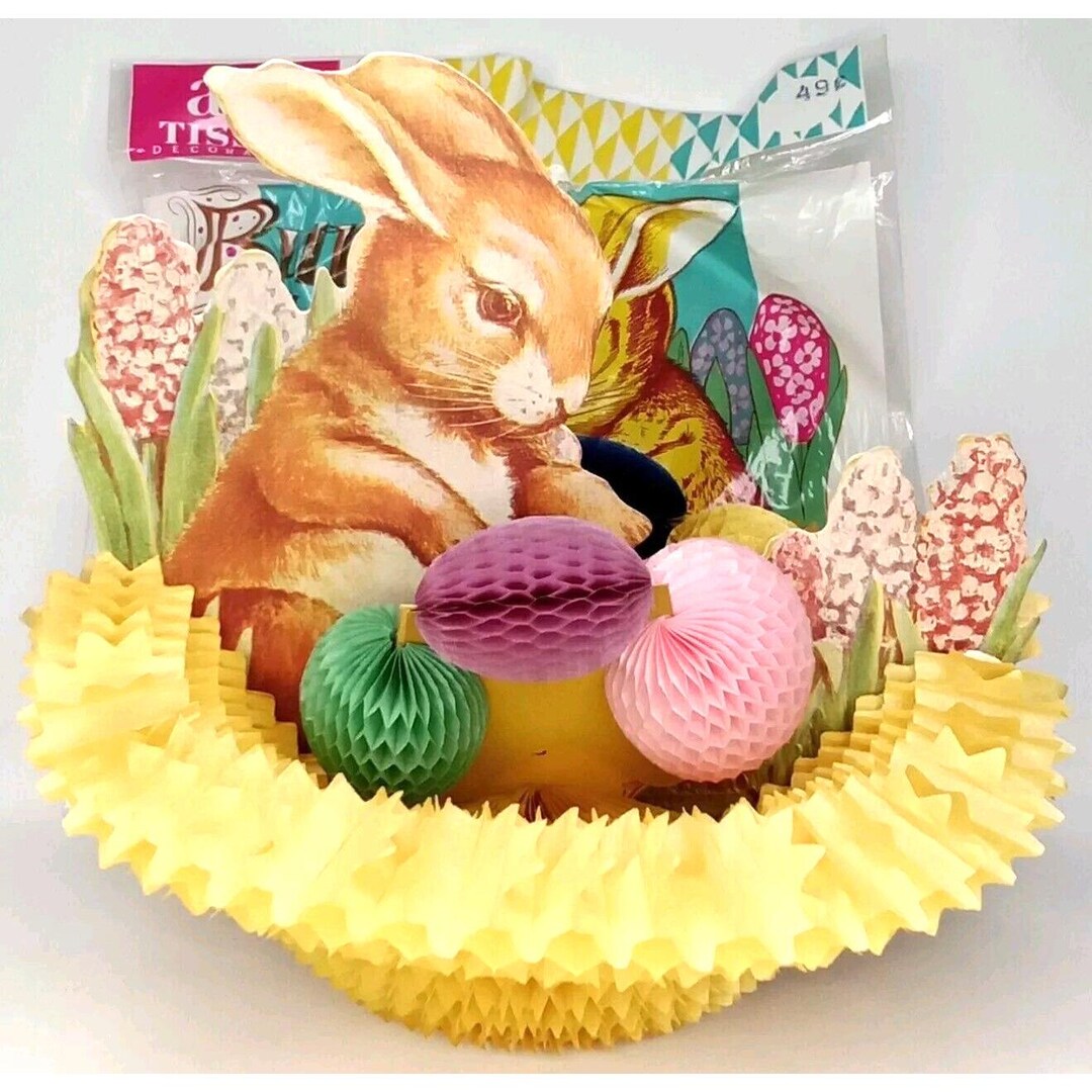 MCM Easter Bunny Nest Centerpiece Beistle Tissue Die-cut 1960s Holiday ...