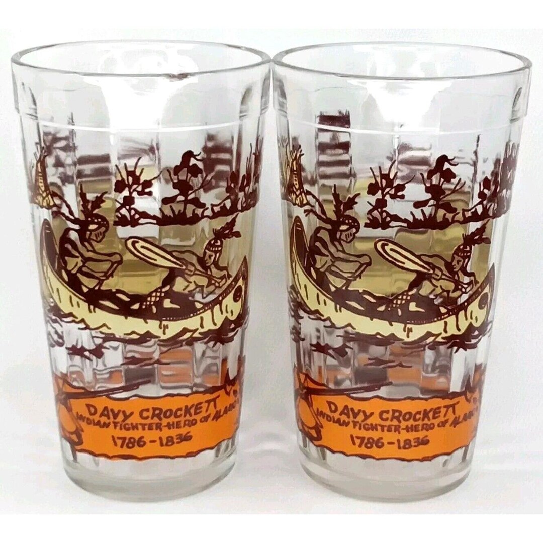 Hazel Atlas Glass Davey Crocket Tumbler Hero of Alaska Set of 2 1950s ...