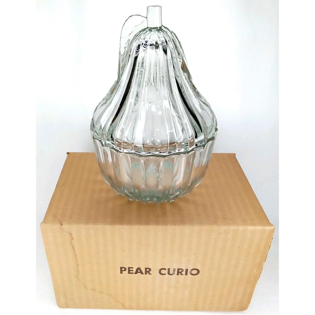 Vintage Pear Curio Clear Glass Candy Dish & Lid With Original Box 1980s ...