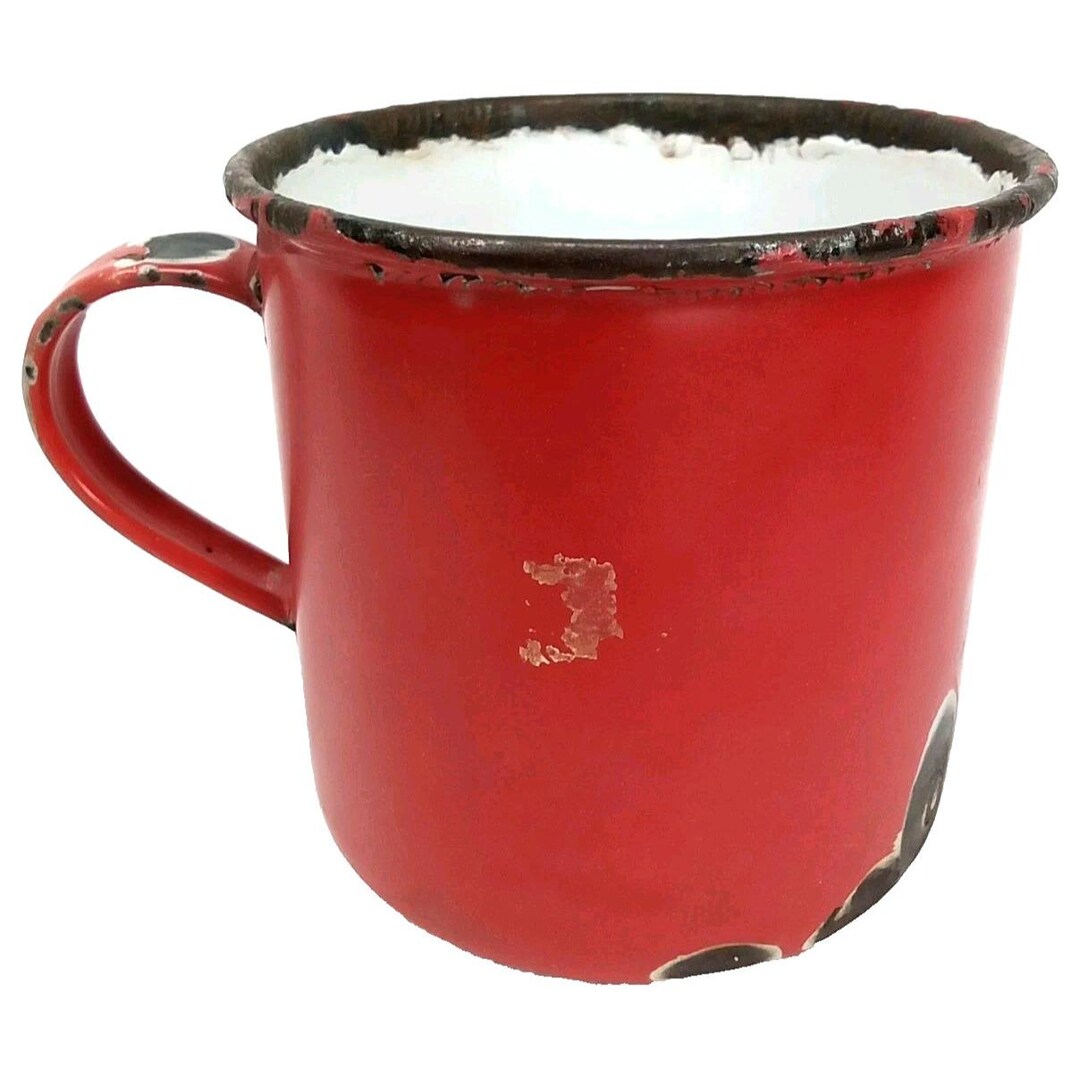 MCM Enamelware Mug Red With White Interior 1950s Drinkware - Etsy