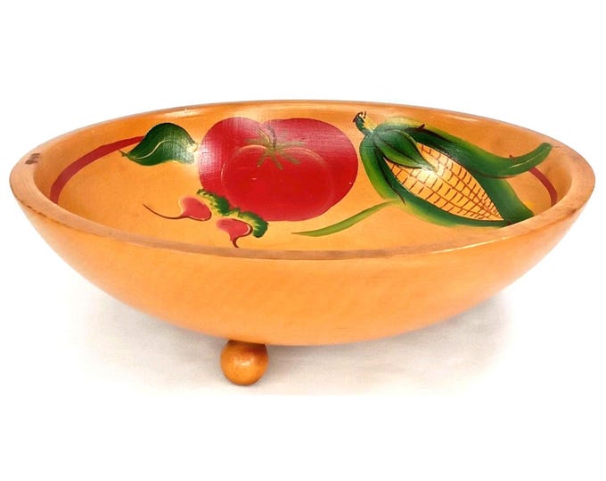 Wartime Wooden Fruit Bowl Tole Painted Vegetables 3 Toed Footed 1940s ...