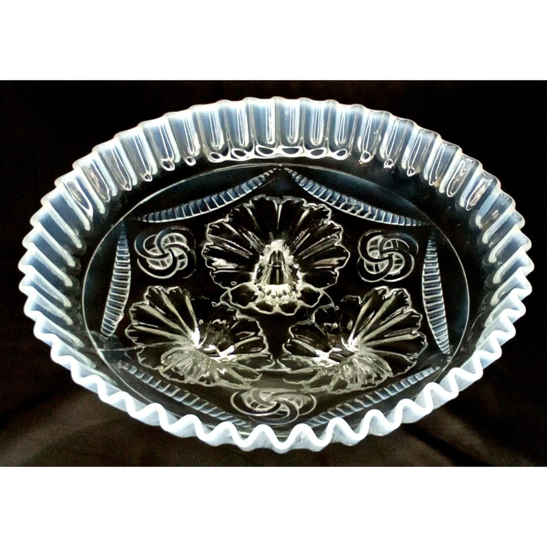 Antique Footed Bowl Jefferson Glass Ruffles & Rings Opalescent Clear ...