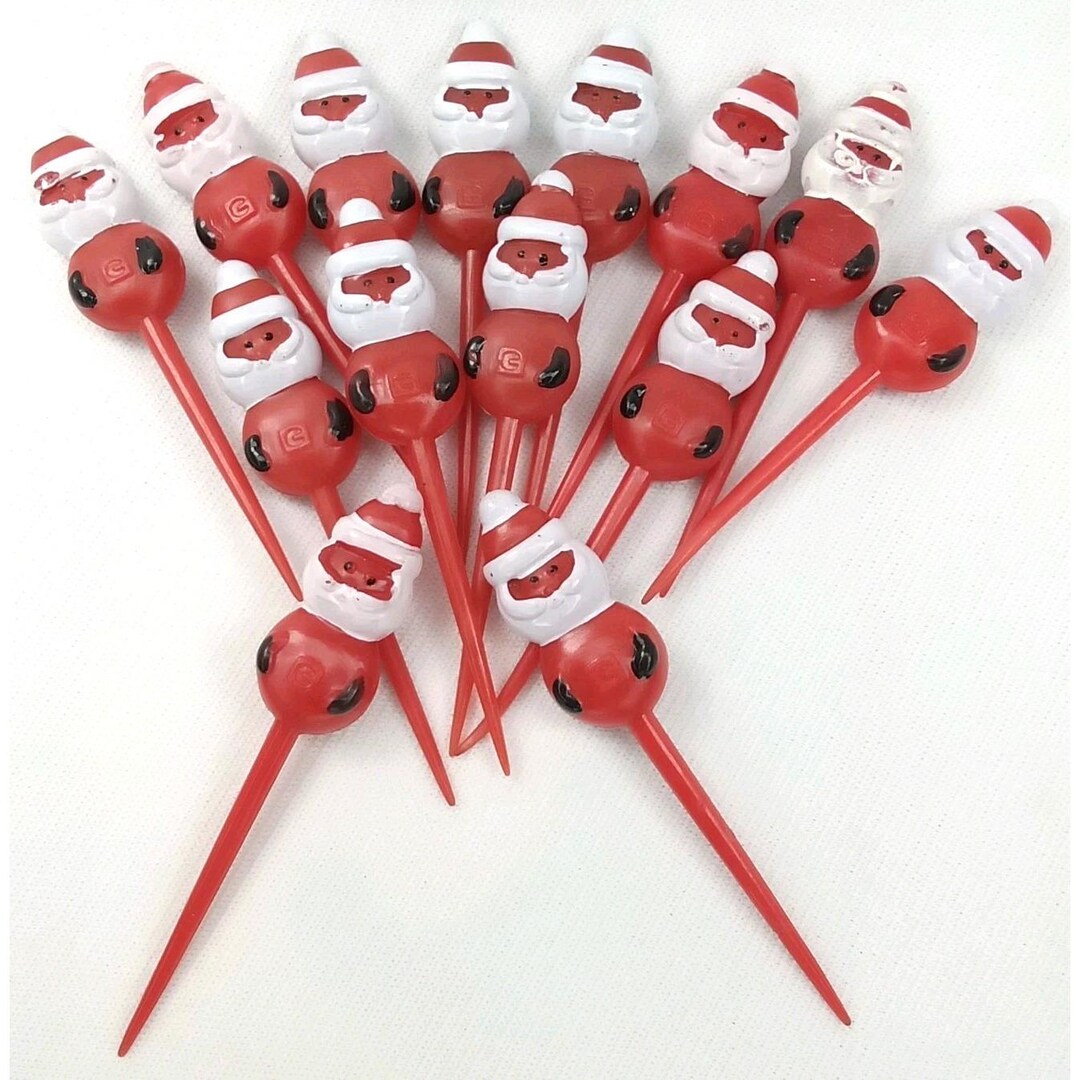 MCM Santa Claus Cupcake Toppers: 1950s Christmas Plastic Picks, Set of ...