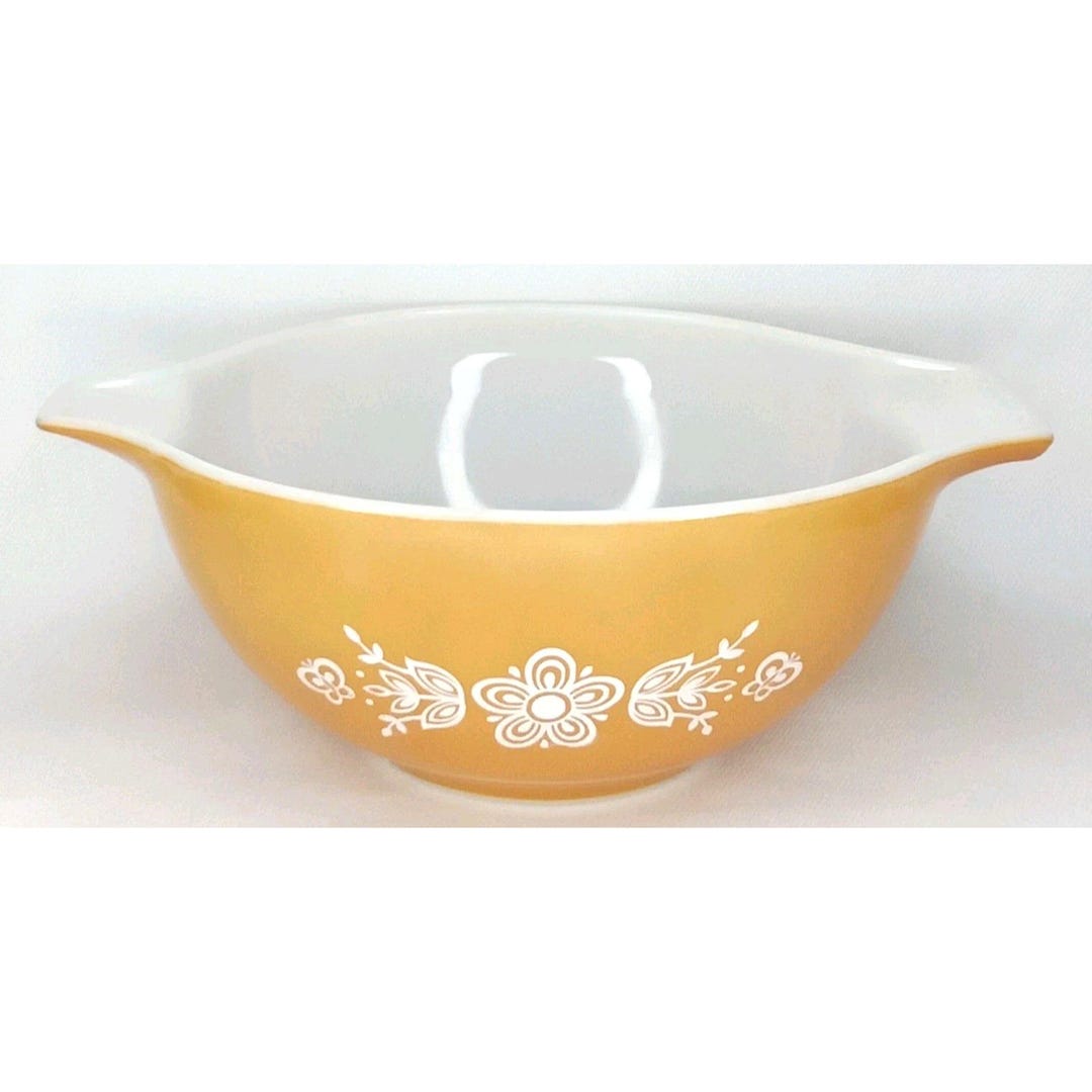 MCM Cinderella Mixing Bowl Pyrex Glass Butterfly Gold 442 1 1/2 Quart ...
