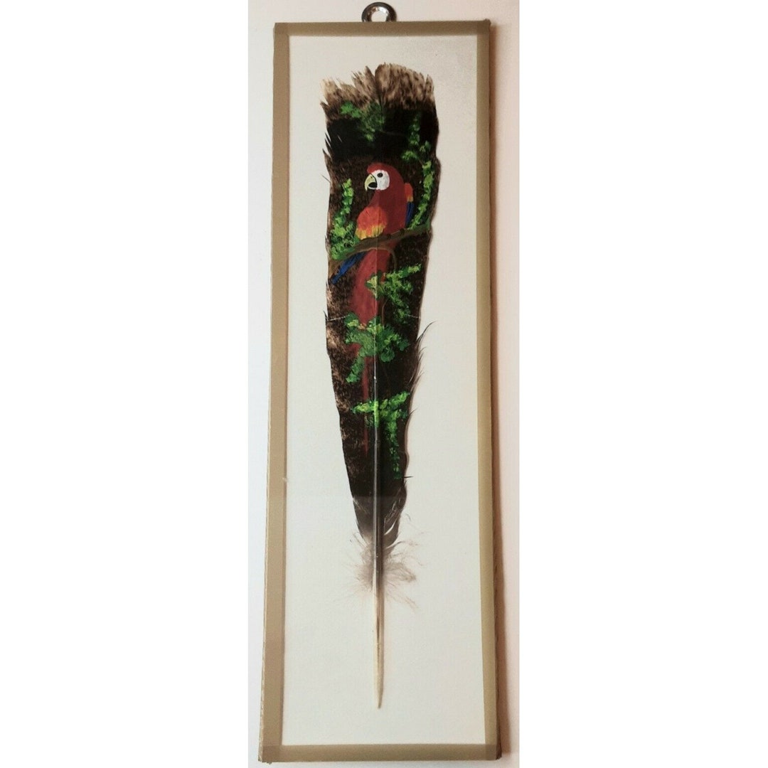 Feather Hand Painted Parrot Artist Signed Mid Century Modern Home Decor ...