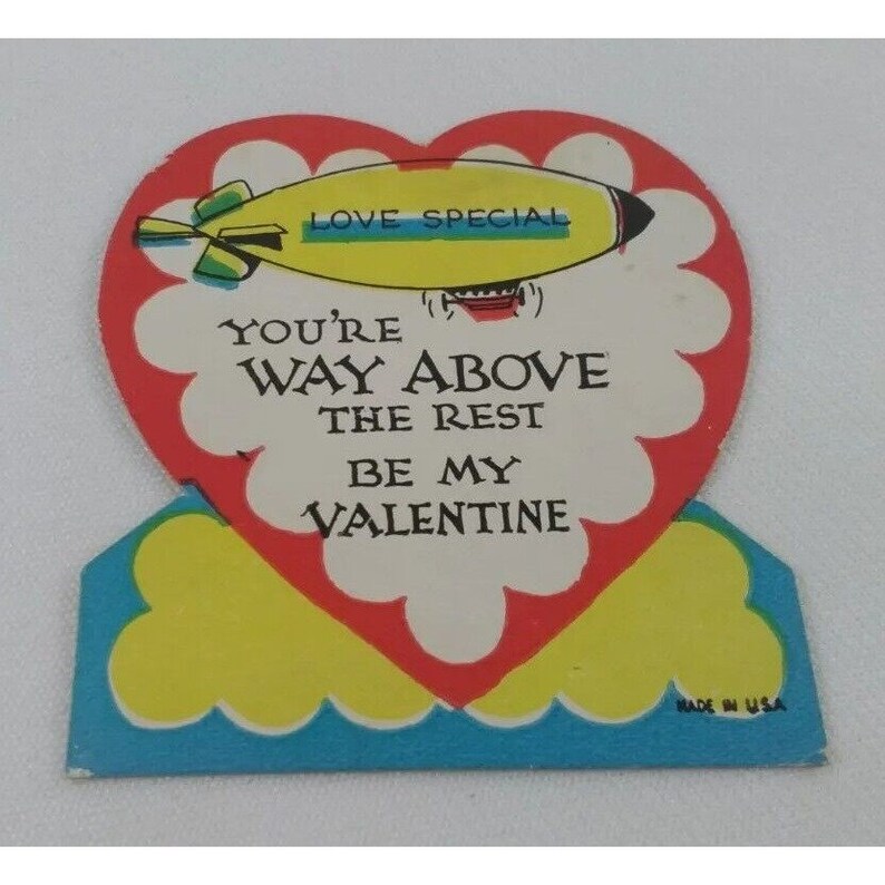 Valentine Card Blimp You're Way Above the Rest 1930s Romantic Greeting ...