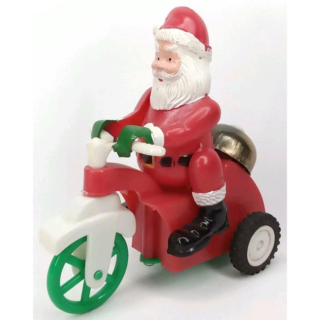 Christmas Santa Claus Cycle Yuletide Friction Toy 1960s Holiday Decor ...
