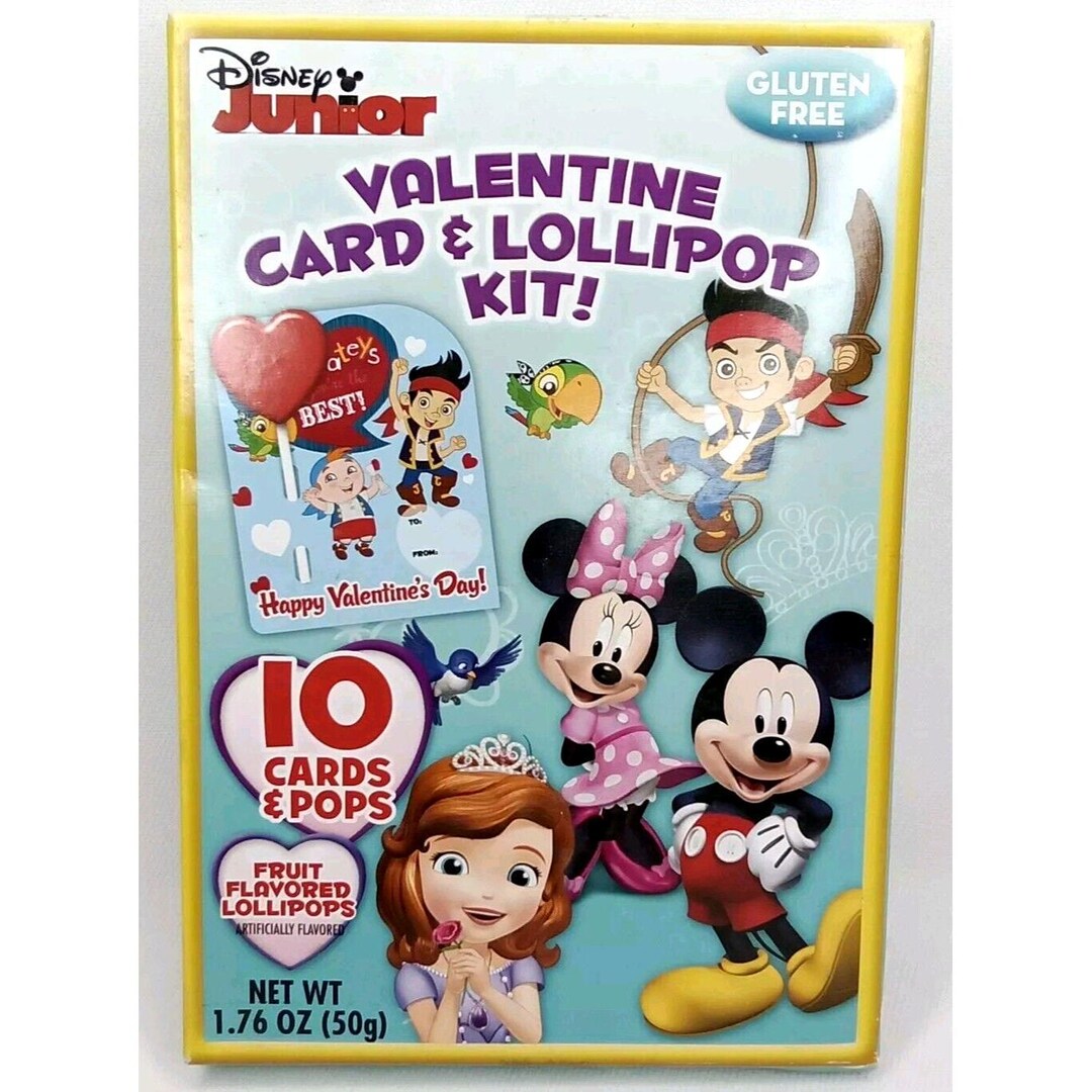 Valentine Card & Lollipop Kit Disney Junior 10 Cards and Pops in Box ...