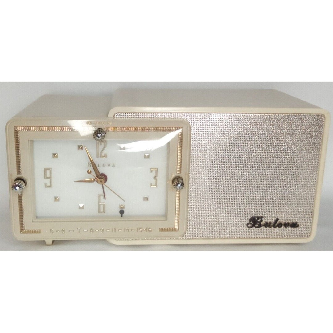 Bulova Clock Radio Model 100 Beige Silver Mid Century Electronics Rare ...
