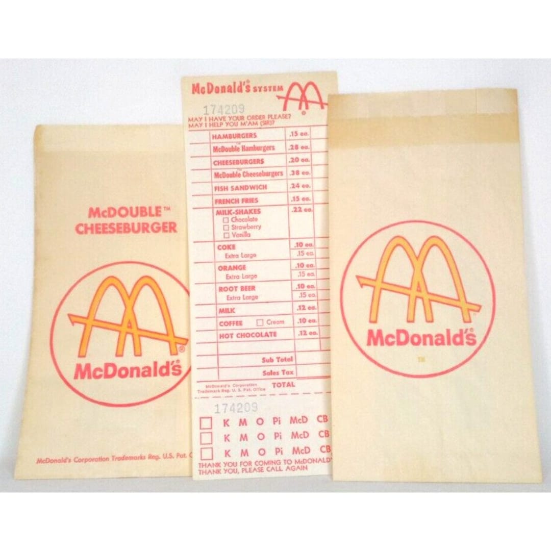 Mcdonald's Paper Order Form & Cheeseburger Bag Mid-century Advertising ...