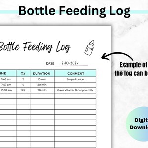 Baby Bottle Feeding Printable PDF Log, Little One Feeding Log, Digital ...