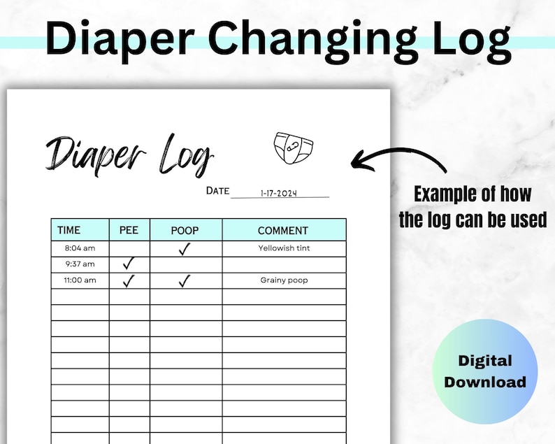 Baby Diaper Changing Printable PDF Log, Little One Diaper Changing Log ...