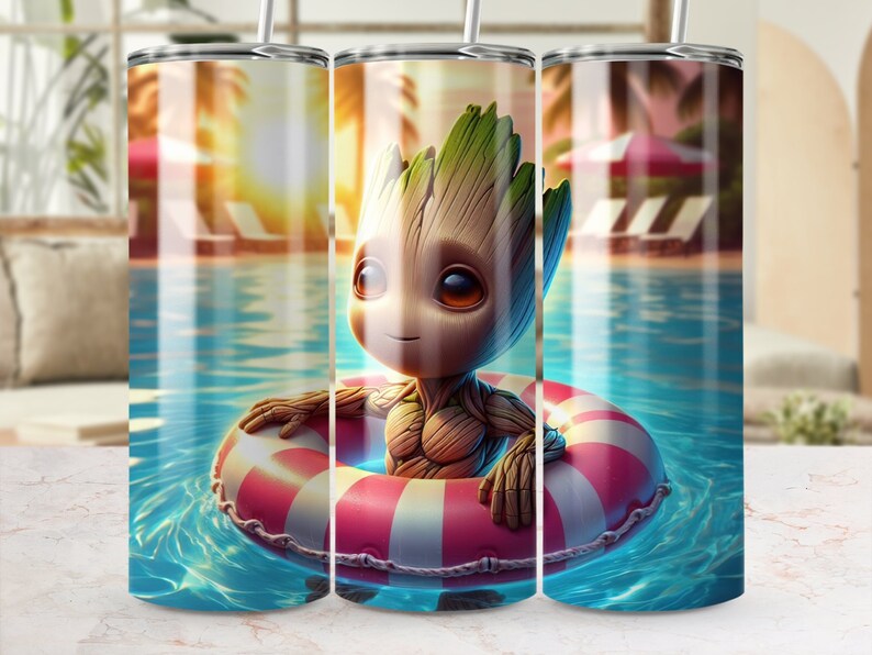 Baby Groot Summer Tumbler Wrap PNG 20oz Skinny Sublimation Design ...