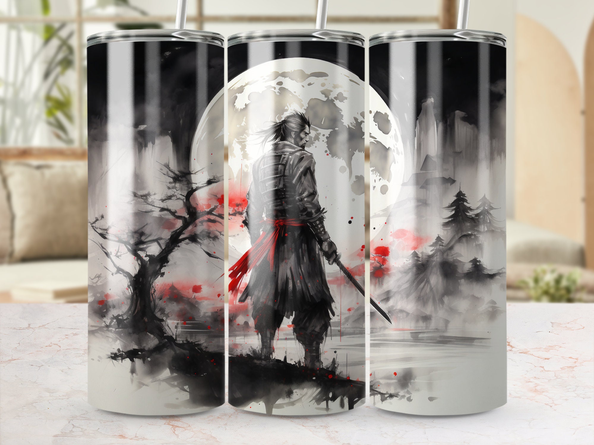 Samurai Tumbler Wrap PNG 20oz Skinny Sublimation Design Instant Digital ...
