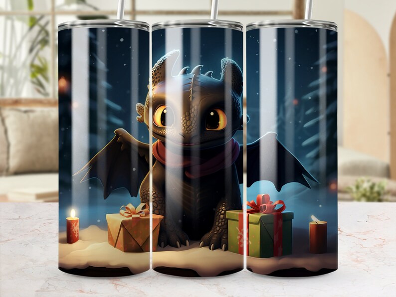 Cute Toothless Christmas Tumbler Wrap PNG 20oz Skinny Sublimation ...