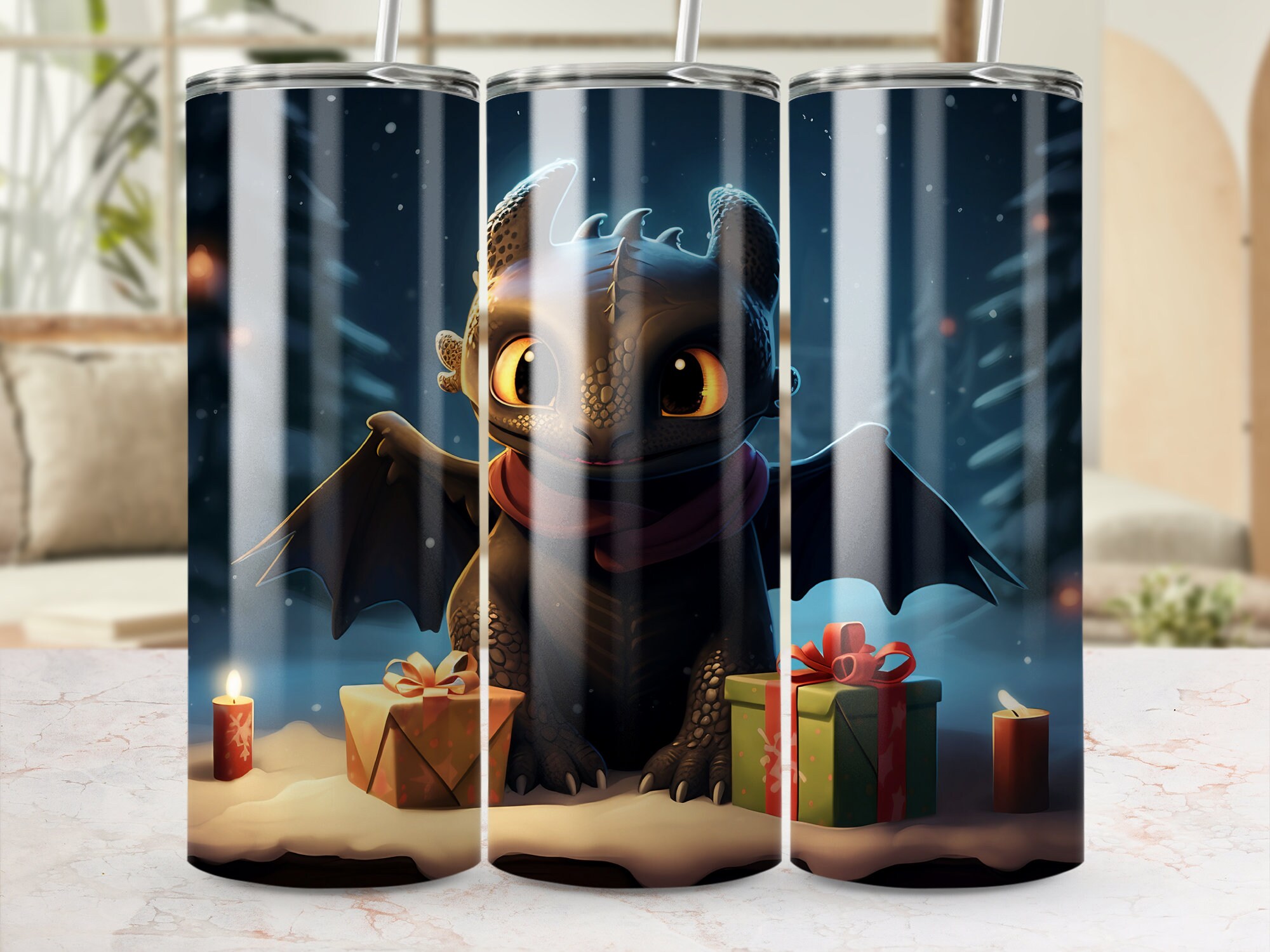 Cute Toothless Christmas Tumbler Wrap PNG 20oz Skinny Sublimation ...