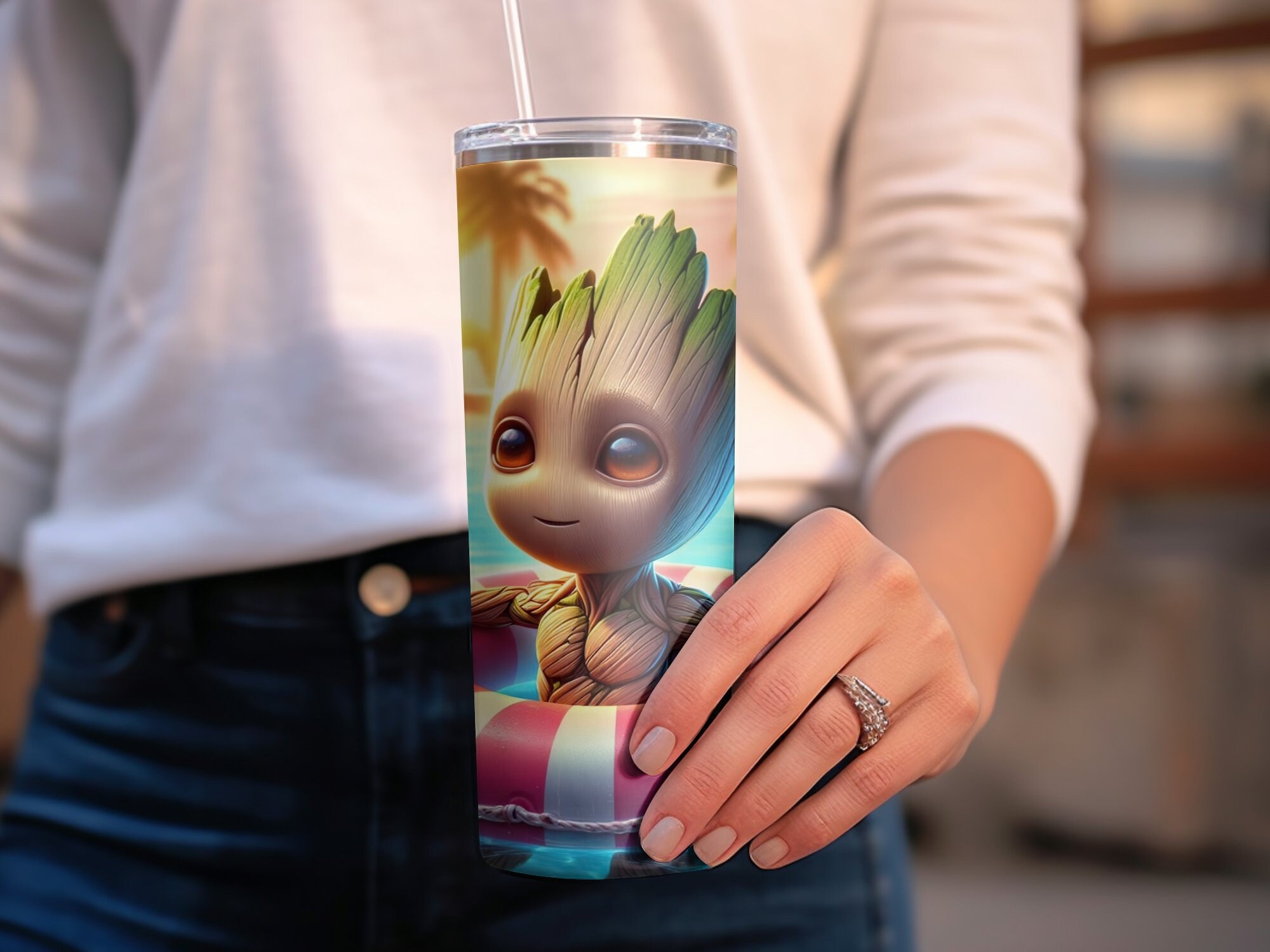 Baby Groot Summer Tumbler Wrap PNG 20oz Skinny Sublimation Design ...