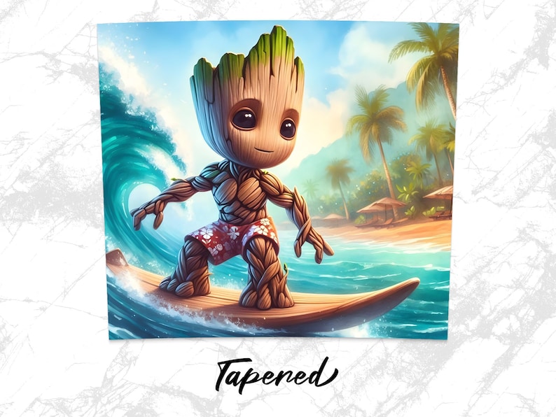 Surfing Baby Groot Tumbler Wrap, 20oz Skinny Sublimation Design, Beach ...