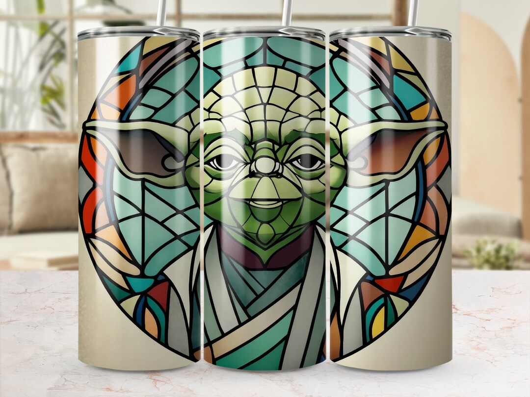 Yoda Tumbler Wrap Stained Glass 20oz Skinny Sublimation Design Instant ...