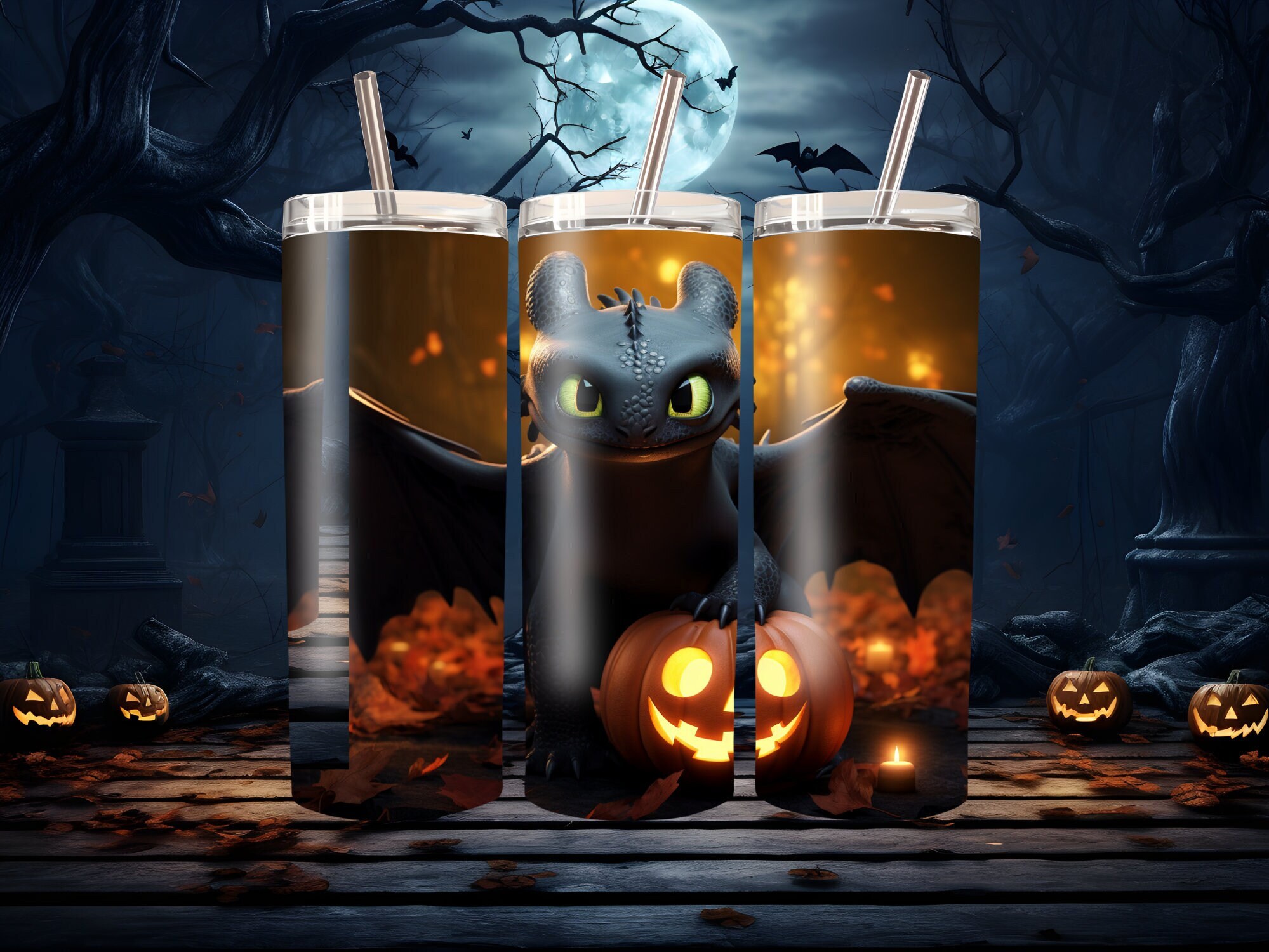 Toothless PNG Halloween Tumbler Wrap Bundle 20oz Skinny Sublimation ...