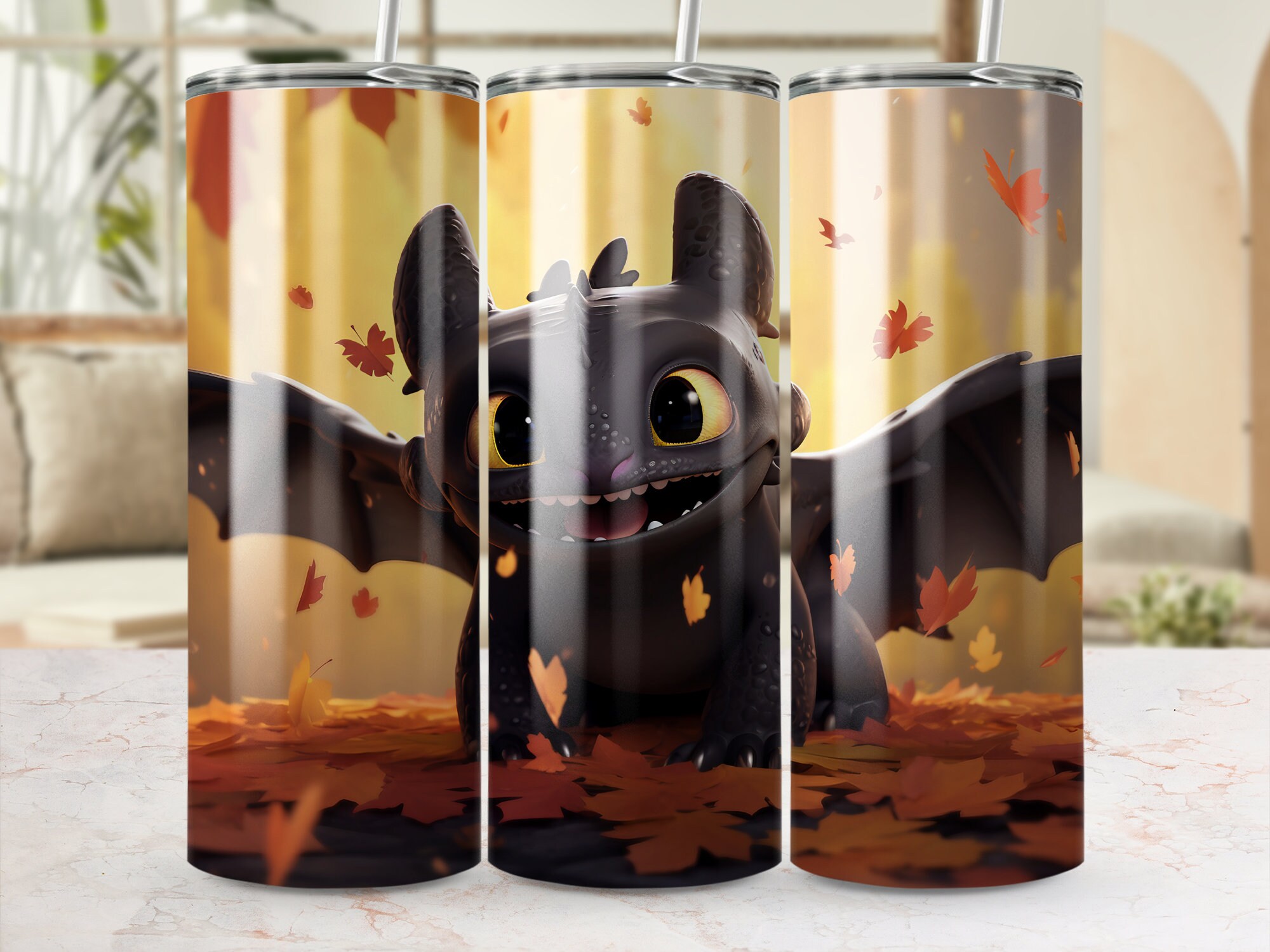 Toothless Fall Tumbler Wrap PNG 20oz Skinny Sublimation Design Instant ...