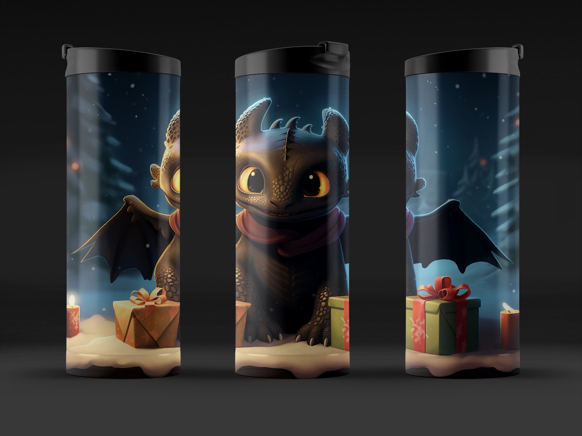 Cute Toothless Christmas Tumbler Wrap PNG 20oz Skinny Sublimation ...