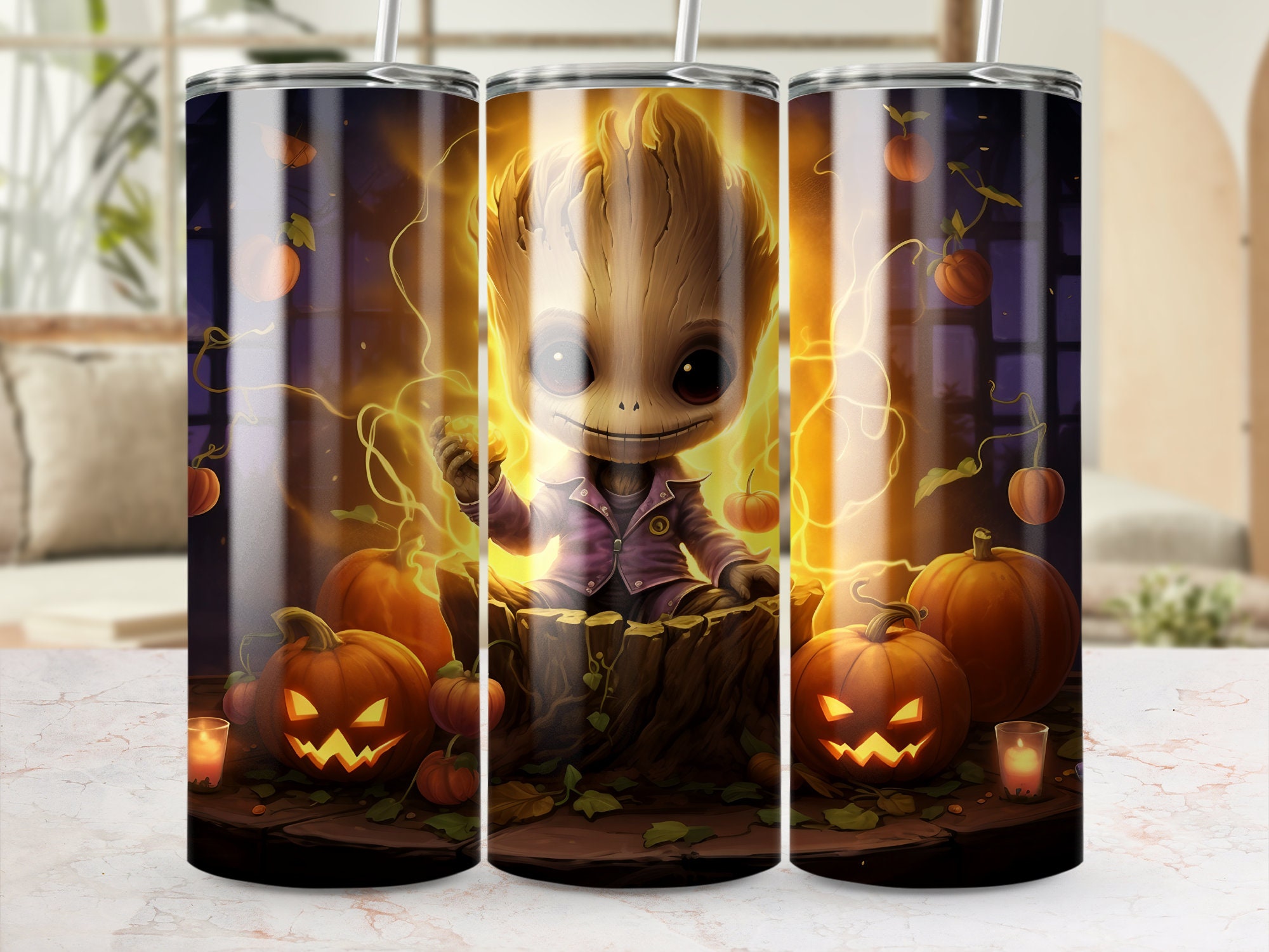 Spooky Baby Groot Halloween Tumbler Wrap 20oz Skinny Sublimation Design ...
