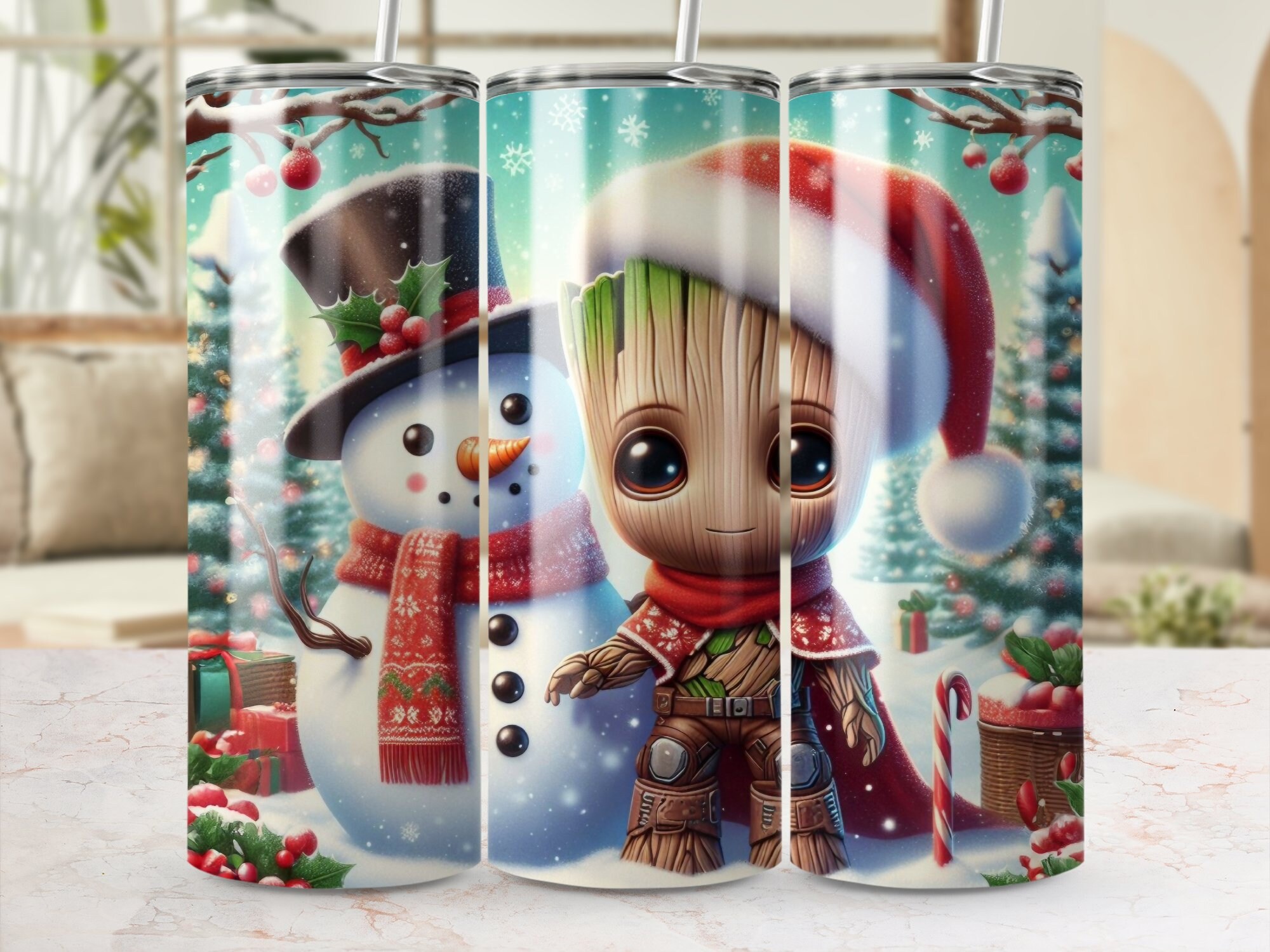 Baby Groot Christmas Tumbler Wrap 20oz Skinny Sublimation Design ...