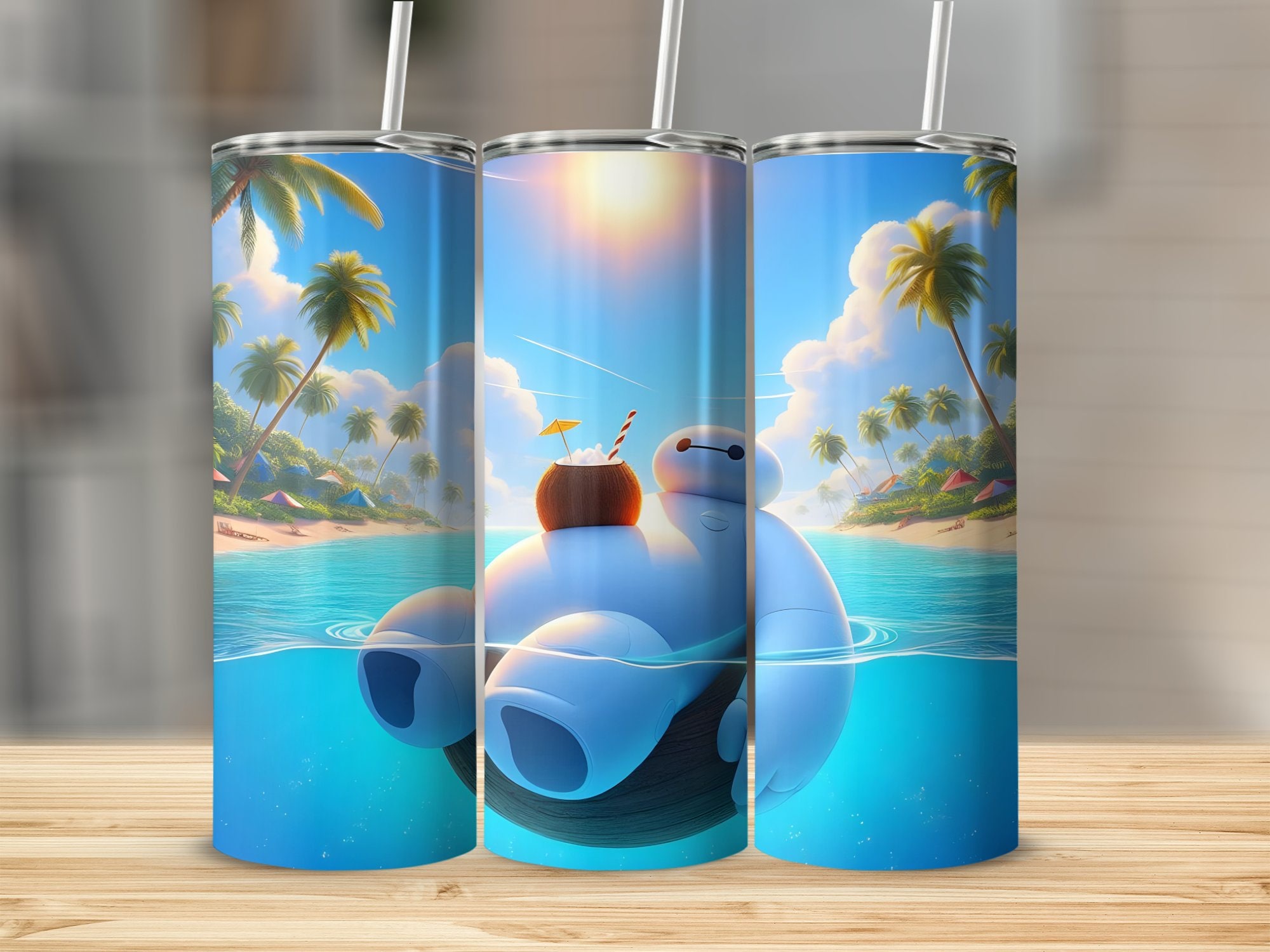 Baymax 20oz Skinny Tumbler Wrap PNG Sublimation Design, Beach Tumbler ...
