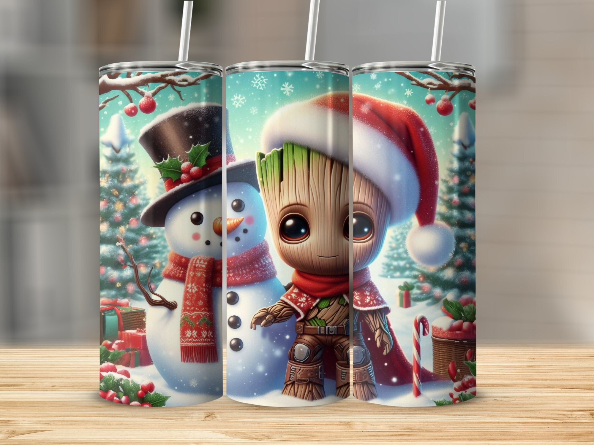 Baby Groot Christmas Tumbler Wrap 20oz Skinny Sublimation Design ...