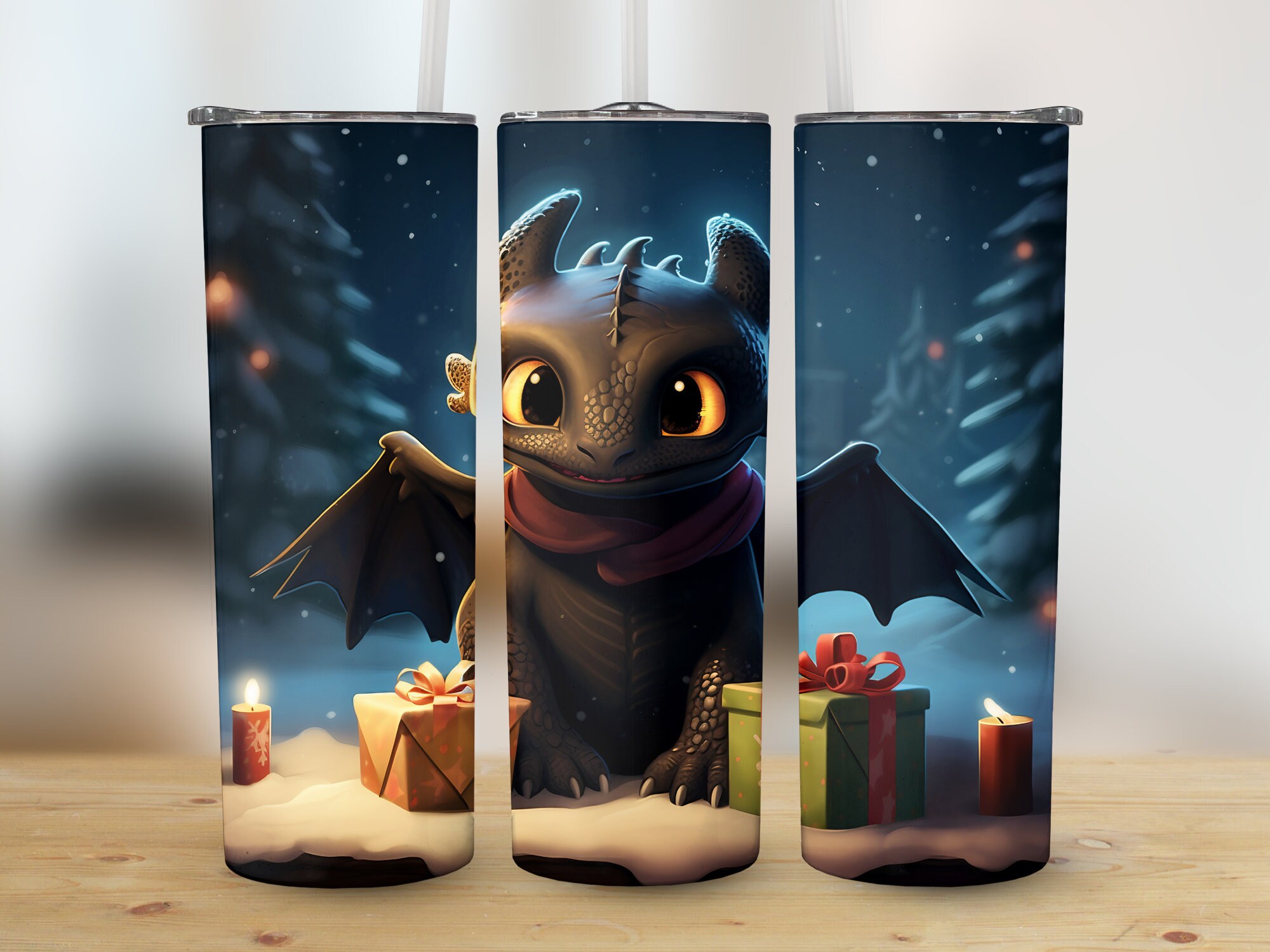 Cute Toothless Christmas Tumbler Wrap PNG 20oz Skinny Sublimation ...